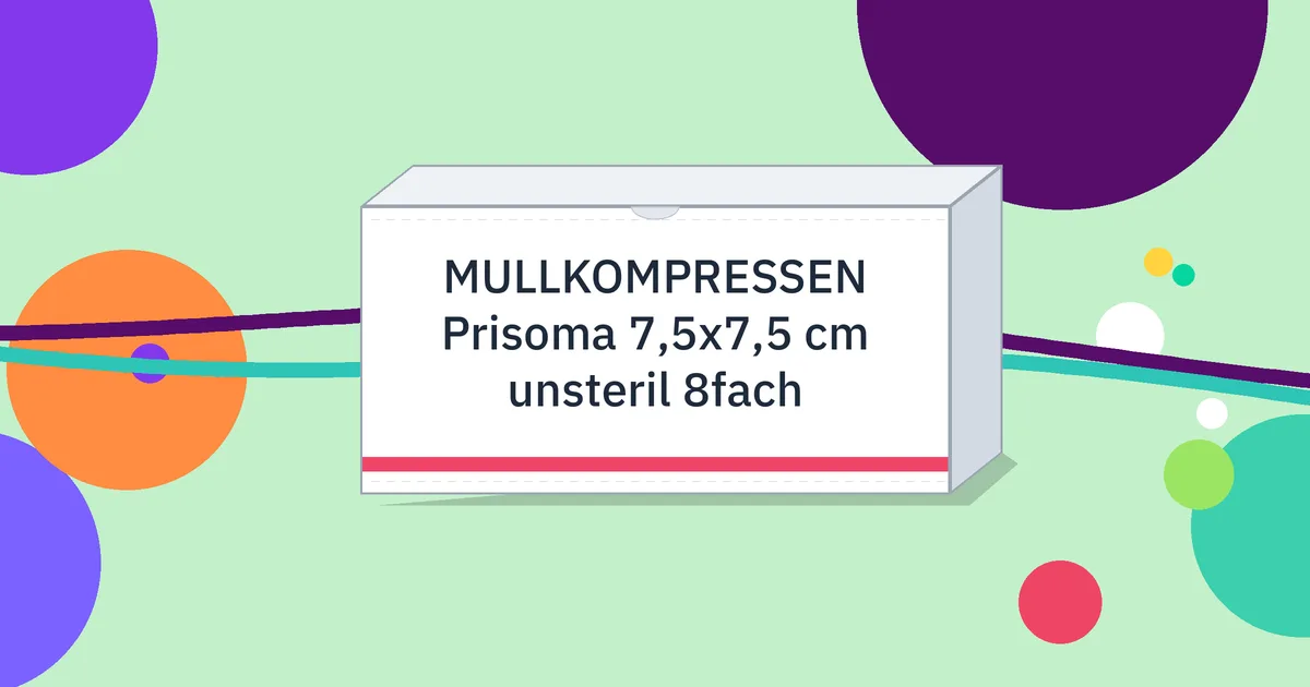 Symbolbild: Packung mit der Aufschrift MULLKOMPRESSEN Prisoma 7,5x7,5 cm unsteril 8fach (PZN 18752396) – Verfügbarkeit und Bezug in Apotheken in Frankfurt am Main