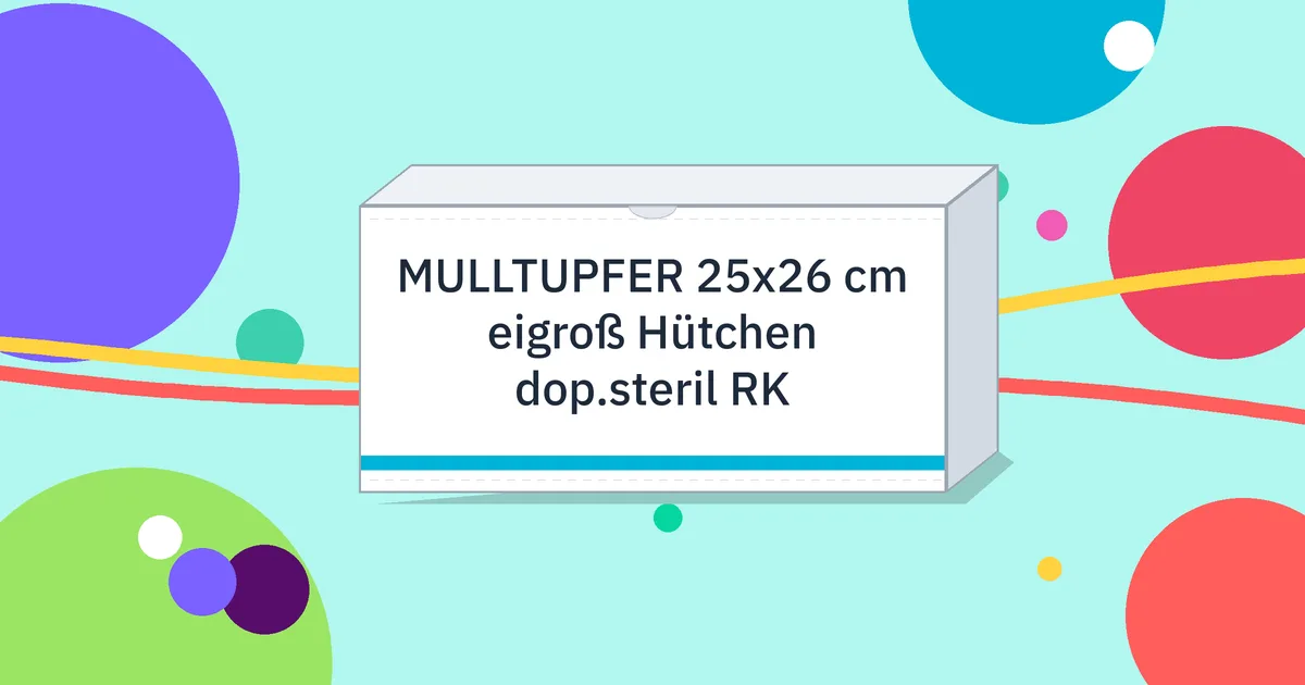 Symbolbild: Packung mit der Aufschrift MULLTUPFER 25x26 cm eigroß Hütchen dop.steril RK (PZN 13165257) – Verfügbarkeit und Bezug in Apotheken in Frankfurt am Main