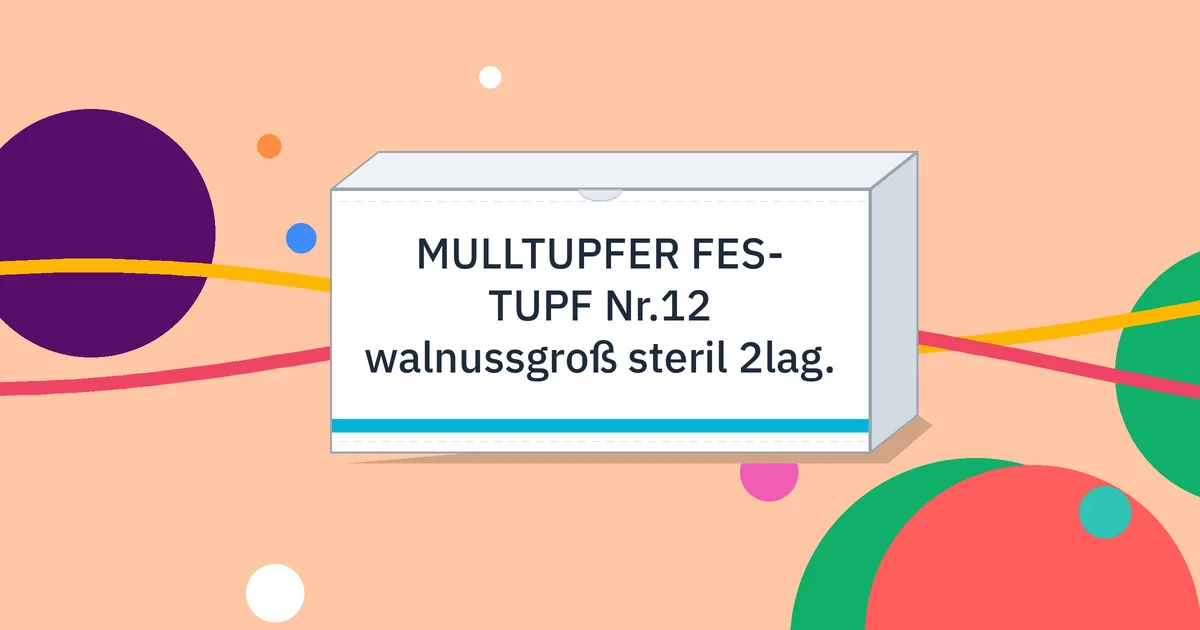 Symbolbild: Packung mit der Aufschrift MULLTUPFER FES-TUPF Nr.12 walnussgroß steril 2lag. (PZN 00261396) – Verfügbarkeit und Bezug in Apotheken in Frankfurt am Main