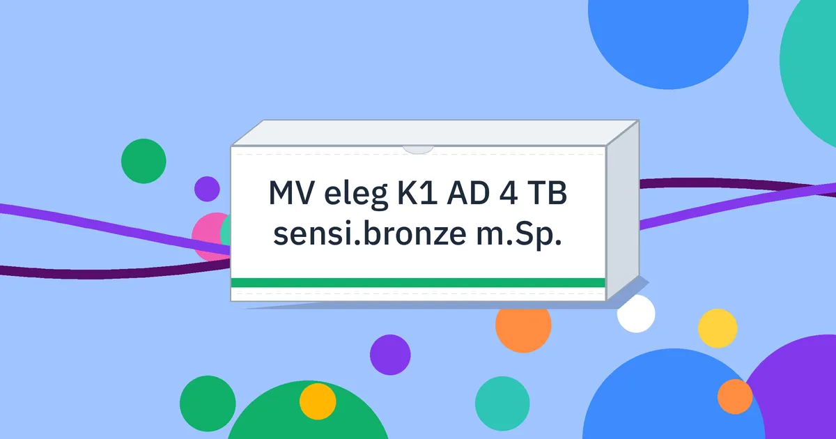 Symbolbild: Packung mit der Aufschrift MV eleg K1 AD 4 TB sensi.bronze m.Sp. (PZN 14704213) – Verfügbarkeit und Bezug in Apotheken in Frankfurt am Main