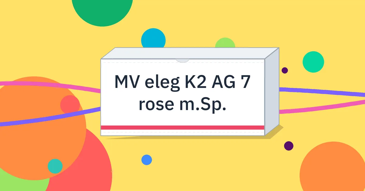 Symbolbild: Packung mit der Aufschrift MV eleg K2 AG 7 rose m.Sp. (PZN 14700304) – Verfügbarkeit und Bezug in Apotheken in Frankfurt am Main