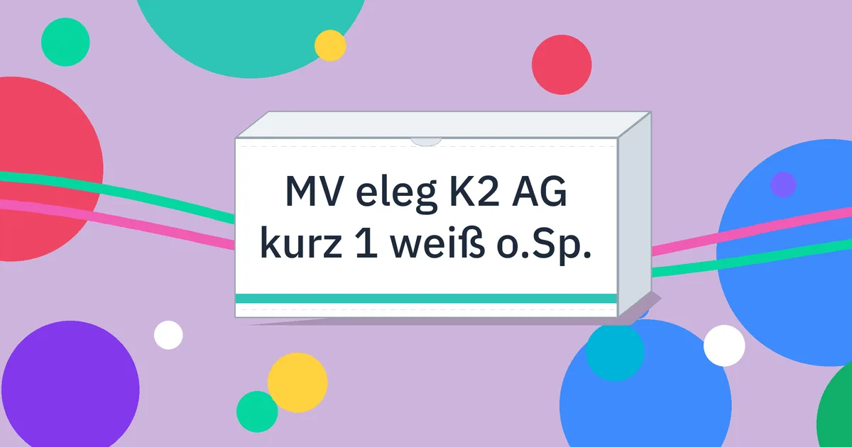 Symbolbild: Packung mit der Aufschrift MV eleg K2 AG kurz 1 weiß o.Sp. (PZN 00340664) – Verfügbarkeit und Bezug in Apotheken in Frankfurt am Main