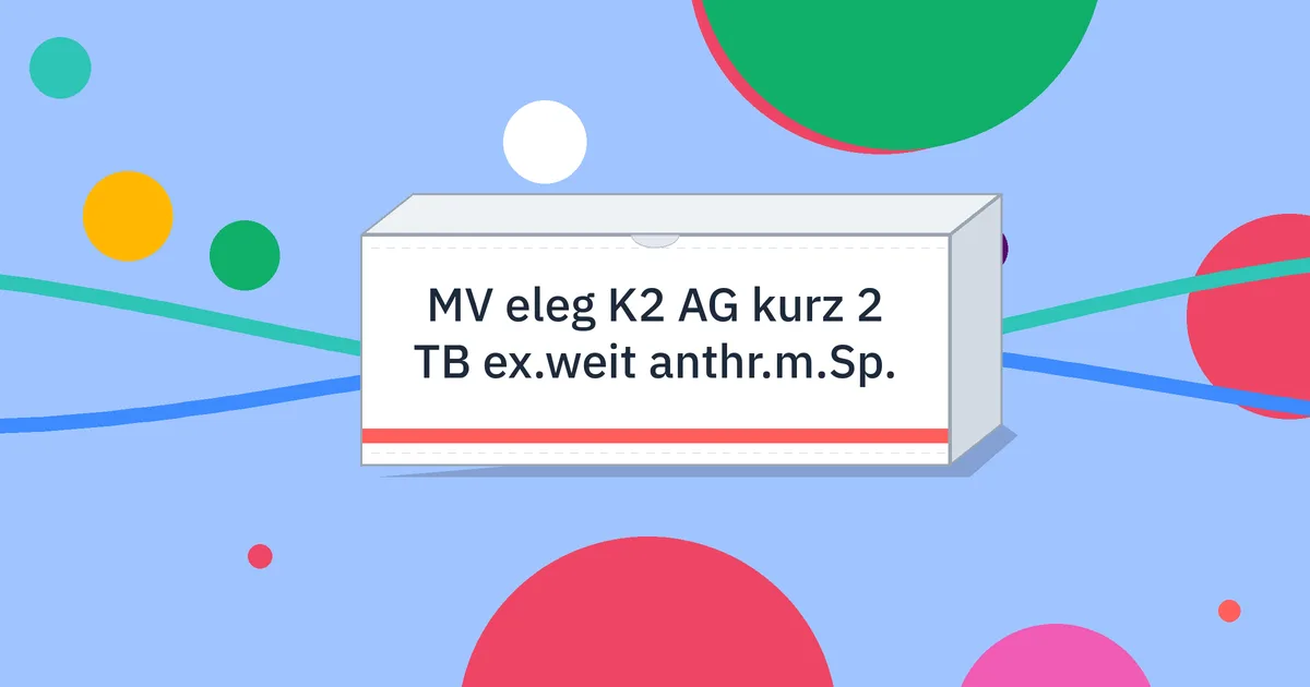 Symbolbild: Packung mit der Aufschrift MV eleg K2 AG kurz 2 TB ex.weit anthr.m.Sp. (PZN 09879755) – Verfügbarkeit und Bezug in Apotheken in Frankfurt am Main