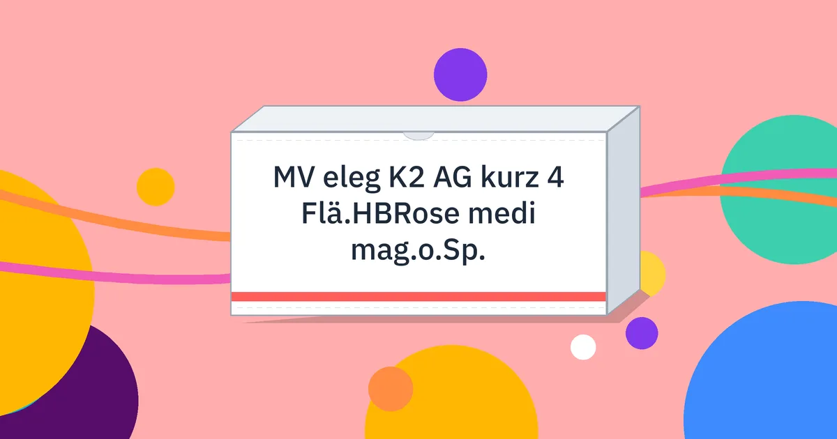 Symbolbild: Packung mit der Aufschrift MV eleg K2 AG kurz 4 Flä.HBRose medi mag.o.Sp. (PZN 15704103) – Verfügbarkeit und Bezug in Apotheken in Frankfurt am Main