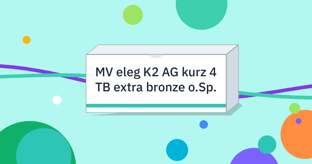 Symbolbild: Packung mit der Aufschrift MV eleg K2 AG kurz 4 TB extra bronze o.Sp. (PZN 14716239) – Verfügbarkeit und Bezug in Apotheken in Frankfurt am Main