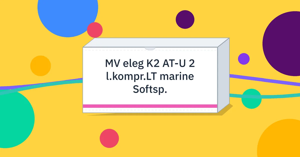 Symbolbild: Packung mit der Aufschrift MV eleg K2 AT-U 2 l.kompr.LT marine Softsp. (PZN 15290104) – Verfügbarkeit und Bezug in Apotheken in Frankfurt am Main