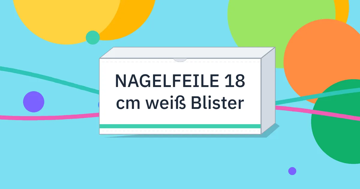 Symbolbild: Packung mit der Aufschrift NAGELFEILE 18 cm weiß Blister (PZN 10349666) – Verfügbarkeit und Bezug in Apotheken in Frankfurt am Main