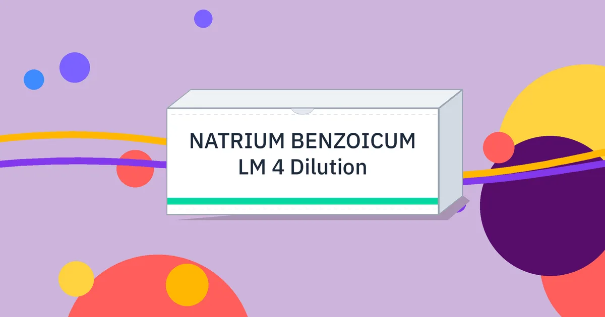 Symbolbild: Packung mit der Aufschrift NATRIUM BENZOICUM LM 4 Dilution (PZN 12959707) – Verfügbarkeit und Bezug in Apotheken in Frankfurt am Main