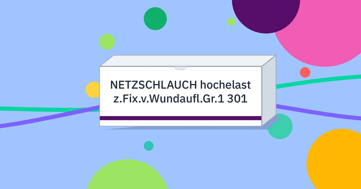 Symbolbild: Packung mit der Aufschrift NETZSCHLAUCH hochelast z.Fix.v.Wundaufl.Gr.1 301 (PZN 04303625) – Verfügbarkeit und Bezug in Apotheken in Frankfurt am Main