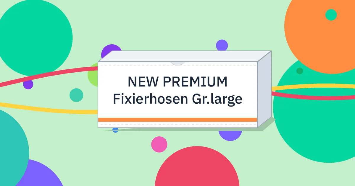 Symbolbild: Packung mit der Aufschrift NEW PREMIUM Fixierhosen Gr.large (PZN 04123567) – Verfügbarkeit und Bezug in Apotheken in Frankfurt am Main