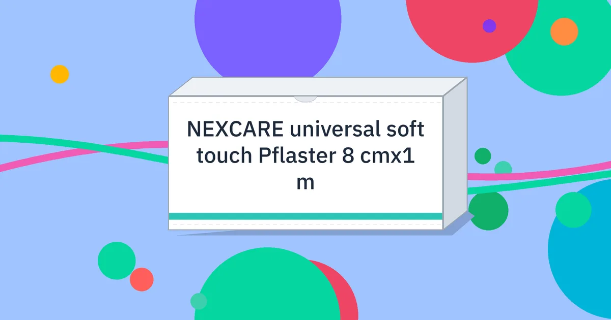 Symbolbild: Packung mit der Aufschrift NEXCARE universal soft touch Pflaster 8 cmx1 m (PZN 17632388) – Verfügbarkeit und Bezug in Apotheken in Frankfurt am Main