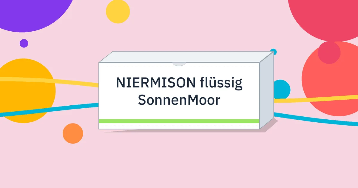 Symbolbild: Packung mit der Aufschrift NIERMISON flüssig SonnenMoor (PZN 09740359) – Verfügbarkeit und Bezug in Apotheken in Frankfurt am Main