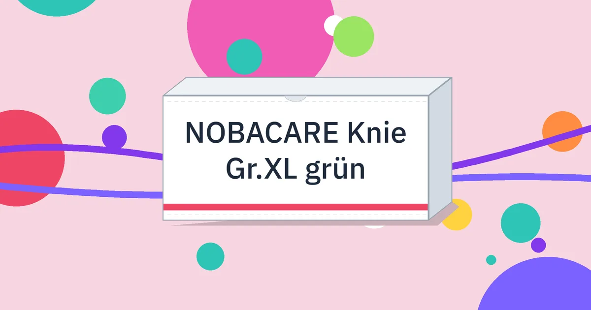 Symbolbild: Packung mit der Aufschrift NOBACARE Knie Gr.XL grün (PZN 15227040) – Verfügbarkeit und Bezug in Apotheken in Frankfurt am Main