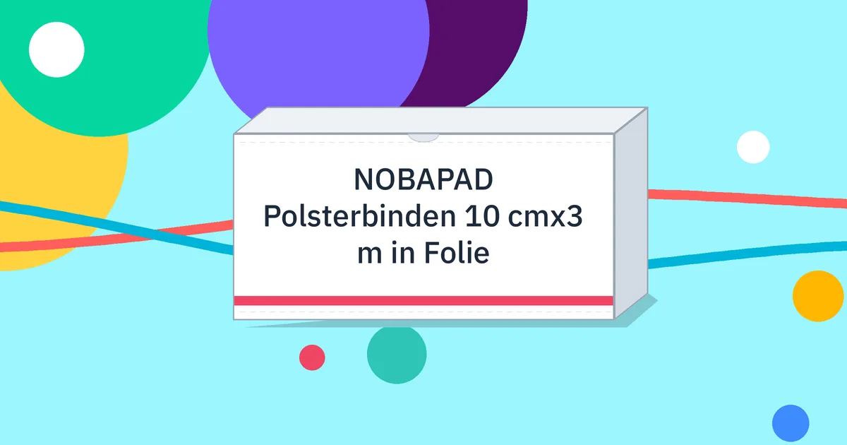 Symbolbild: Packung mit der Aufschrift NOBAPAD Polsterbinden 10 cmx3 m in Folie (PZN 07097959) – Verfügbarkeit und Bezug in Apotheken in Frankfurt am Main