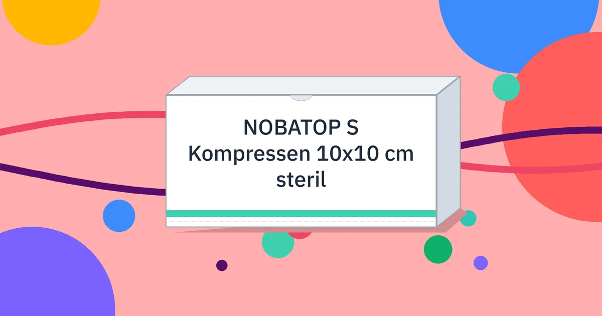 Symbolbild: Packung mit der Aufschrift NOBATOP S Kompressen 10x10 cm steril (PZN 05508737) – Verfügbarkeit und Bezug in Apotheken in Frankfurt am Main