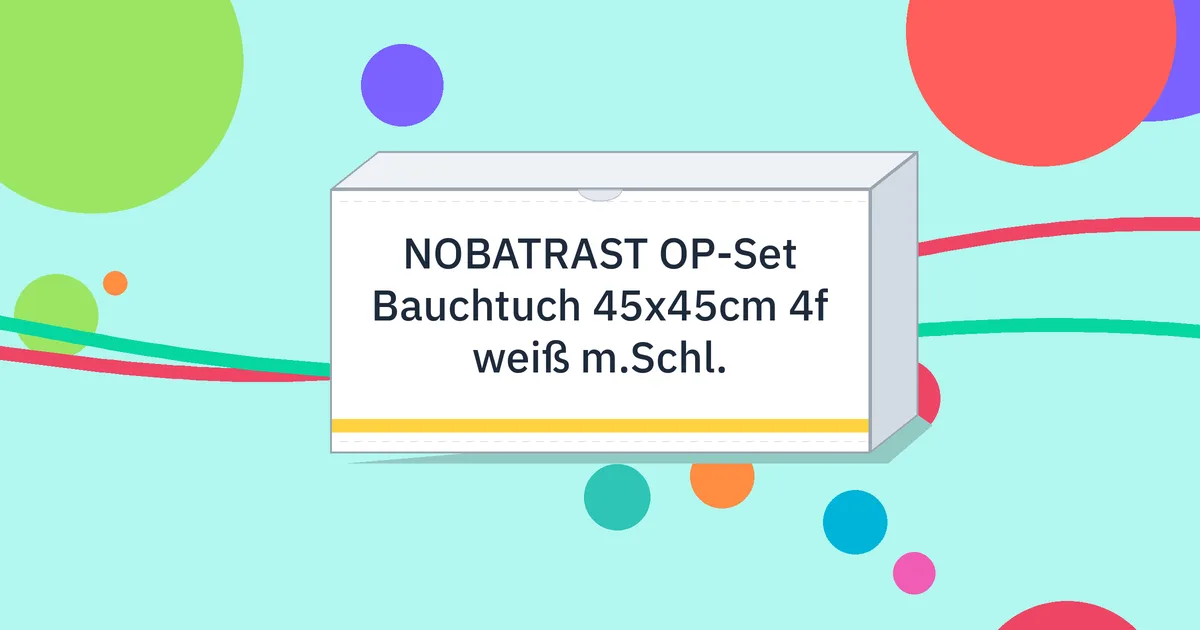 Symbolbild: Packung mit der Aufschrift NOBATRAST OP-Set Bauchtuch 45x45cm 4f weiß m.Schl. (PZN 18104473) – Verfügbarkeit und Bezug in Apotheken in Frankfurt am Main