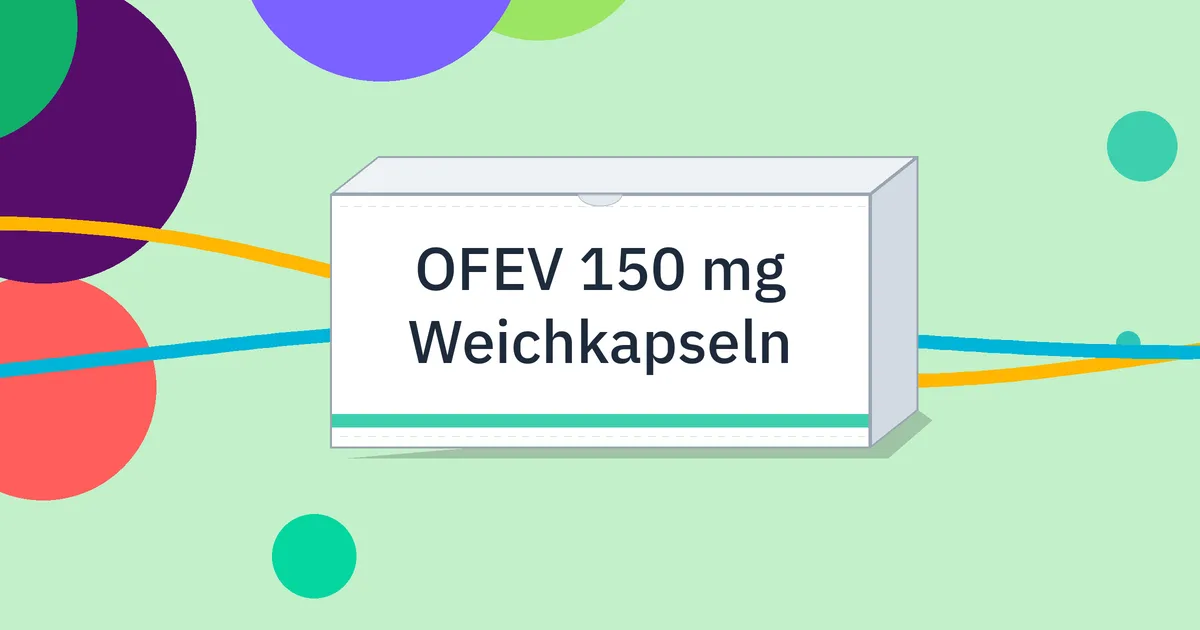 Symbolbild: Packung mit der Aufschrift OFEV 150 mg Weichkapseln (PZN 16842356) – Verfügbarkeit und Bezug in Apotheken in Frankfurt am Main