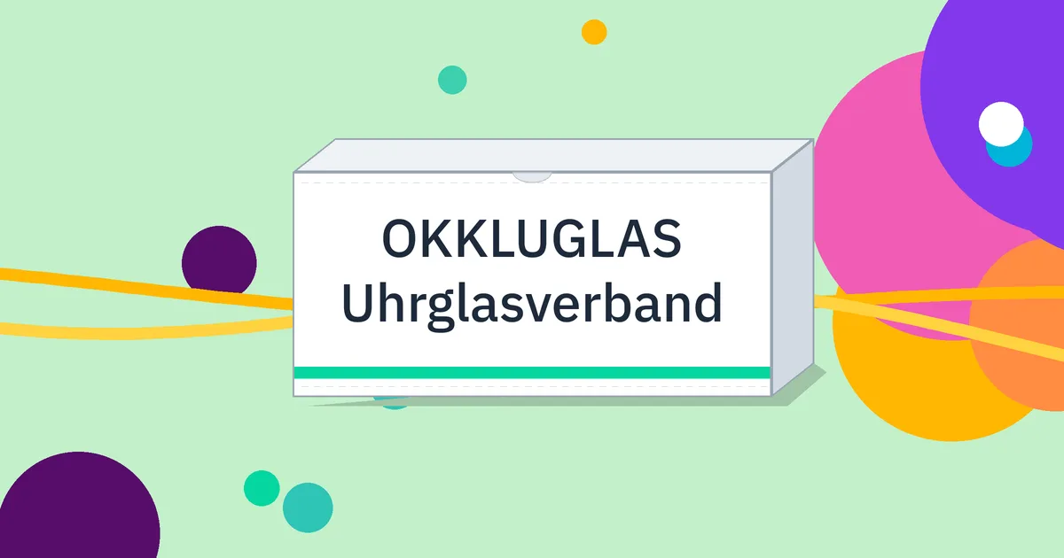 Symbolbild: Packung mit der Aufschrift OKKLUGLAS Uhrglasverband (PZN 02826394) – Verfügbarkeit und Bezug in Apotheken in Frankfurt am Main