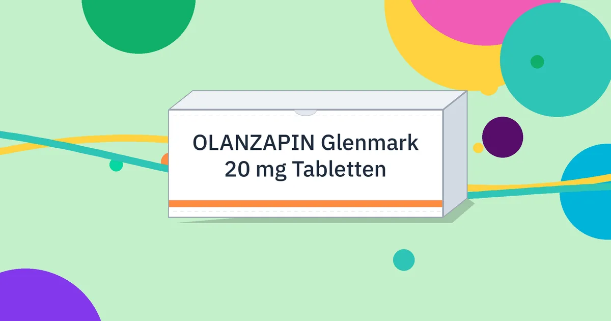 Symbolbild: Packung mit der Aufschrift OLANZAPIN Glenmark 20 mg Tabletten (PZN 10417741) – Verfügbarkeit und Bezug in Apotheken in Frankfurt am Main