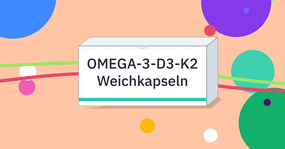 Symbolbild: Packung mit der Aufschrift OMEGA-3-D3-K2 Weichkapseln (PZN 18679133) – Verfügbarkeit und Bezug in Apotheken in Frankfurt am Main