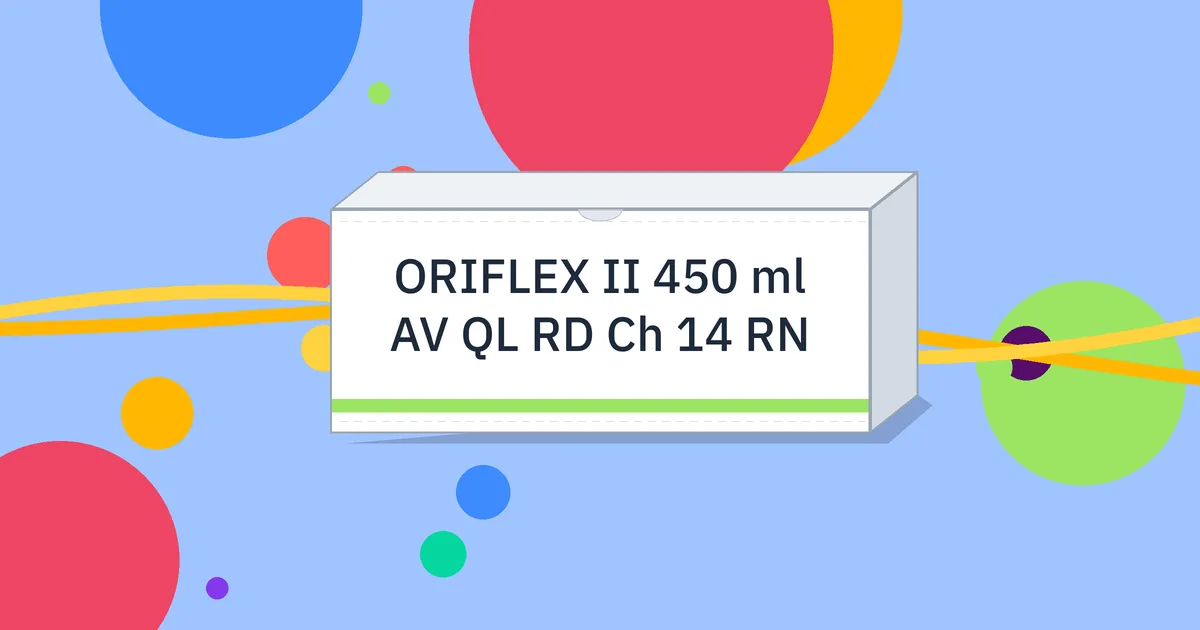 Symbolbild: Packung mit der Aufschrift ORIFLEX II 450 ml AV QL RD Ch 14 RN (PZN 17485160) – Verfügbarkeit und Bezug in Apotheken in Frankfurt am Main