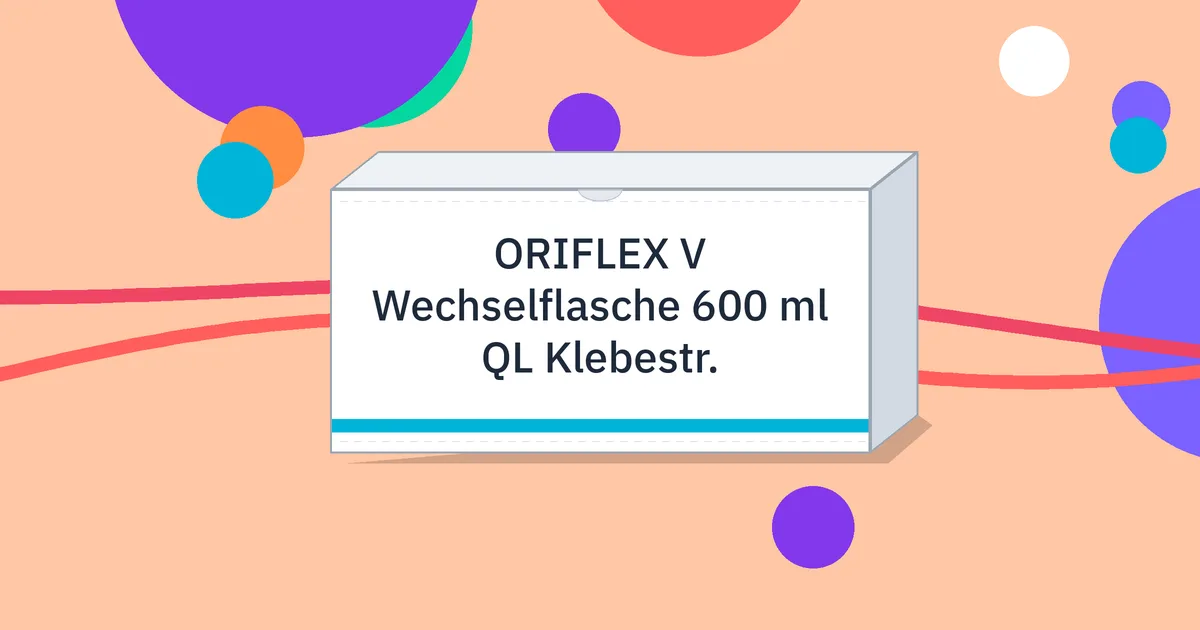 Symbolbild: Packung mit der Aufschrift ORIFLEX V Wechselflasche 600 ml QL Klebestr. (PZN 17485355) – Verfügbarkeit und Bezug in Apotheken in Frankfurt am Main