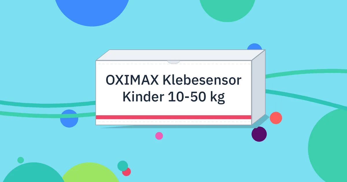 Symbolbild: Packung mit der Aufschrift OXIMAX Klebesensor Kinder 10-50 kg (PZN 03487617) – Verfügbarkeit und Bezug in Apotheken in Frankfurt am Main