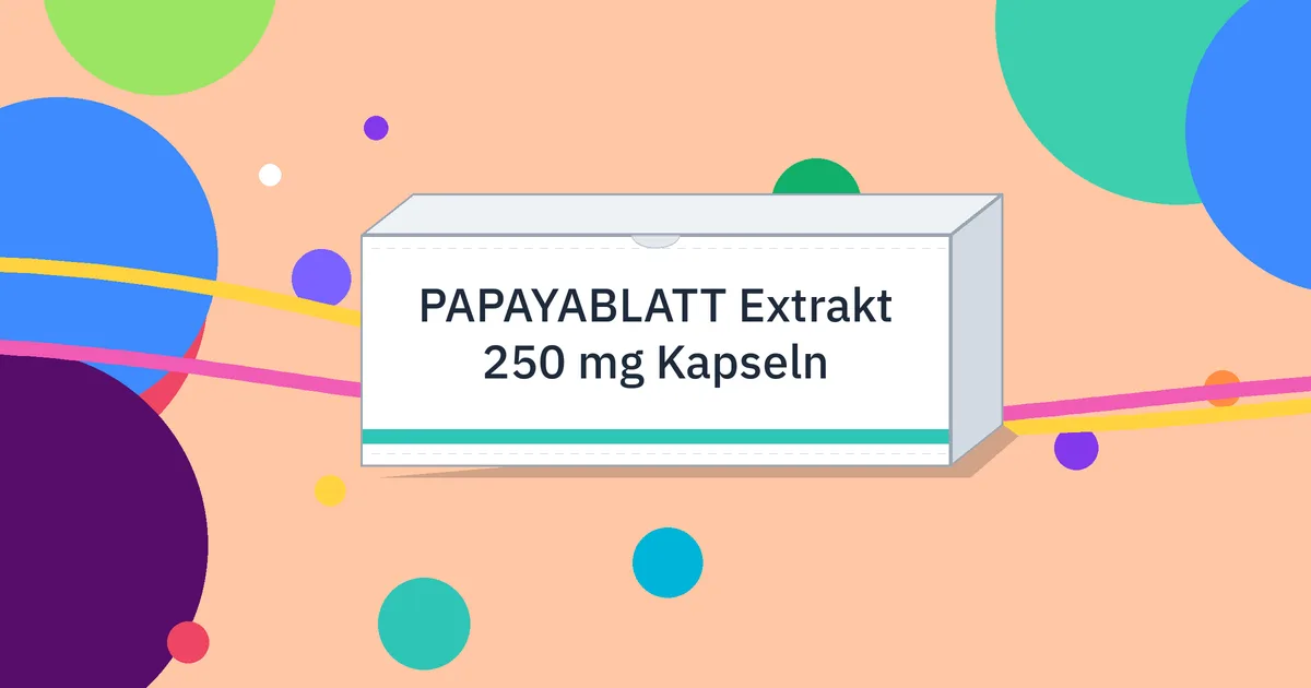 Symbolbild: Packung mit der Aufschrift PAPAYABLATT Extrakt 250 mg Kapseln (PZN 19642675) – Verfügbarkeit und Bezug in Apotheken in Frankfurt am Main