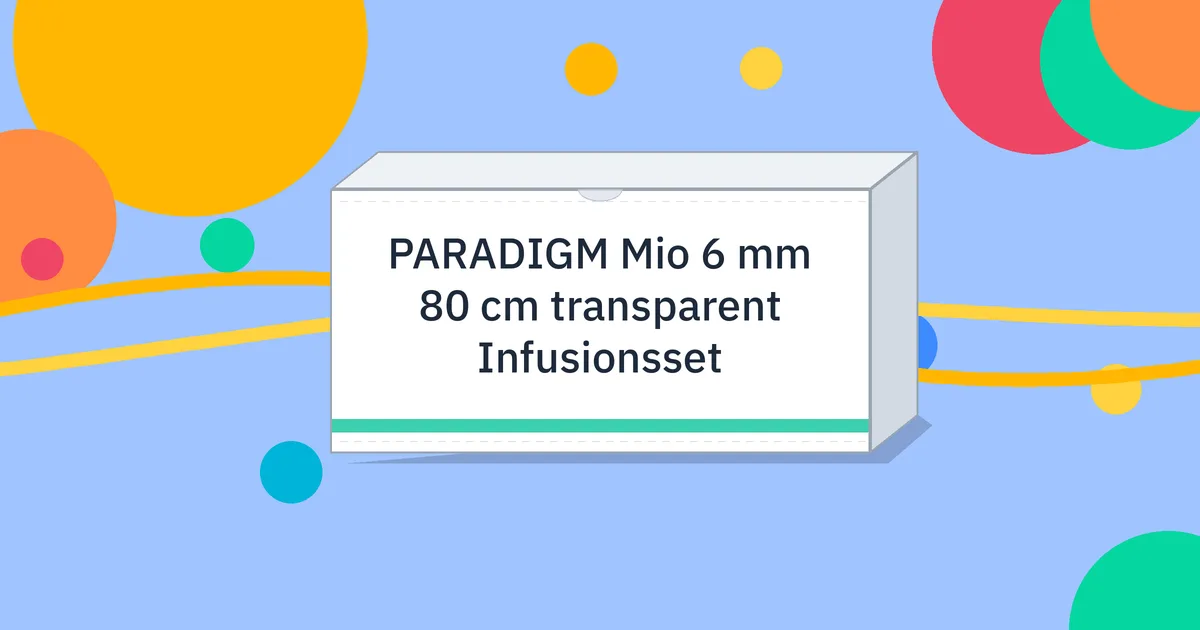 Symbolbild: Packung mit der Aufschrift PARADIGM Mio 6 mm 80 cm transparent Infusionsset (PZN 05458755) – Verfügbarkeit und Bezug in Apotheken in Frankfurt am Main