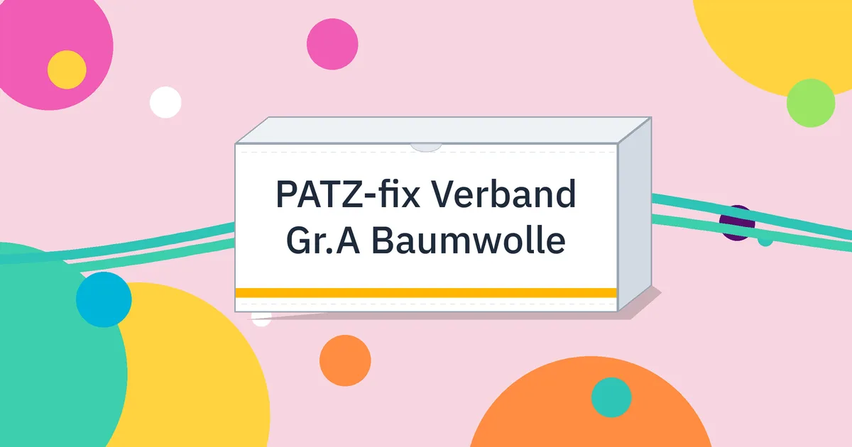 Symbolbild: Packung mit der Aufschrift PATZ-fix Verband Gr.A Baumwolle (PZN 06813098) – Verfügbarkeit und Bezug in Apotheken in Frankfurt am Main