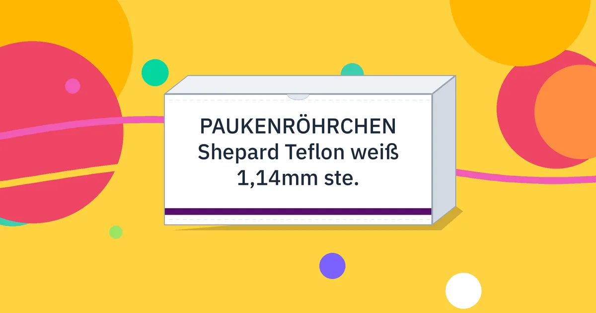 Symbolbild: Packung mit der Aufschrift PAUKENRÖHRCHEN Shepard Teflon weiß 1,14mm ste. (PZN 18355057) – Verfügbarkeit und Bezug in Apotheken in Frankfurt am Main