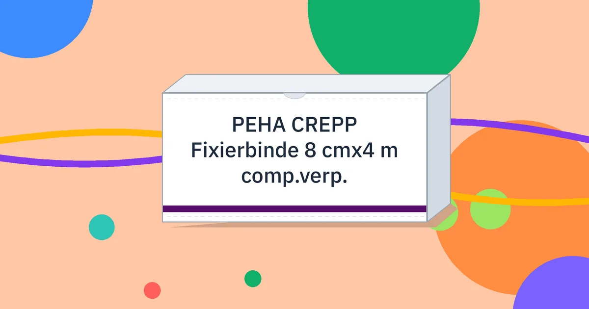Symbolbild: Packung mit der Aufschrift PEHA CREPP Fixierbinde 8 cmx4 m comp.verp. (PZN 03993562) – Verfügbarkeit und Bezug in Apotheken in Frankfurt am Main