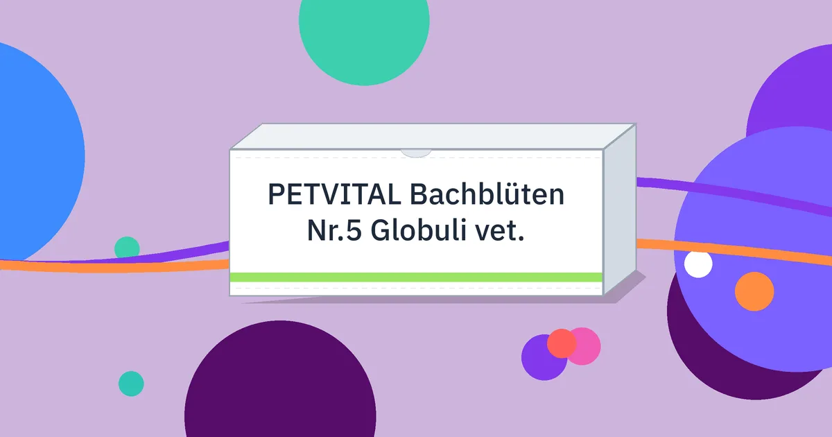 Symbolbild: Packung mit der Aufschrift PETVITAL Bachblüten Nr.5 Globuli vet. (PZN 10528593) – Verfügbarkeit und Bezug in Apotheken in Frankfurt am Main