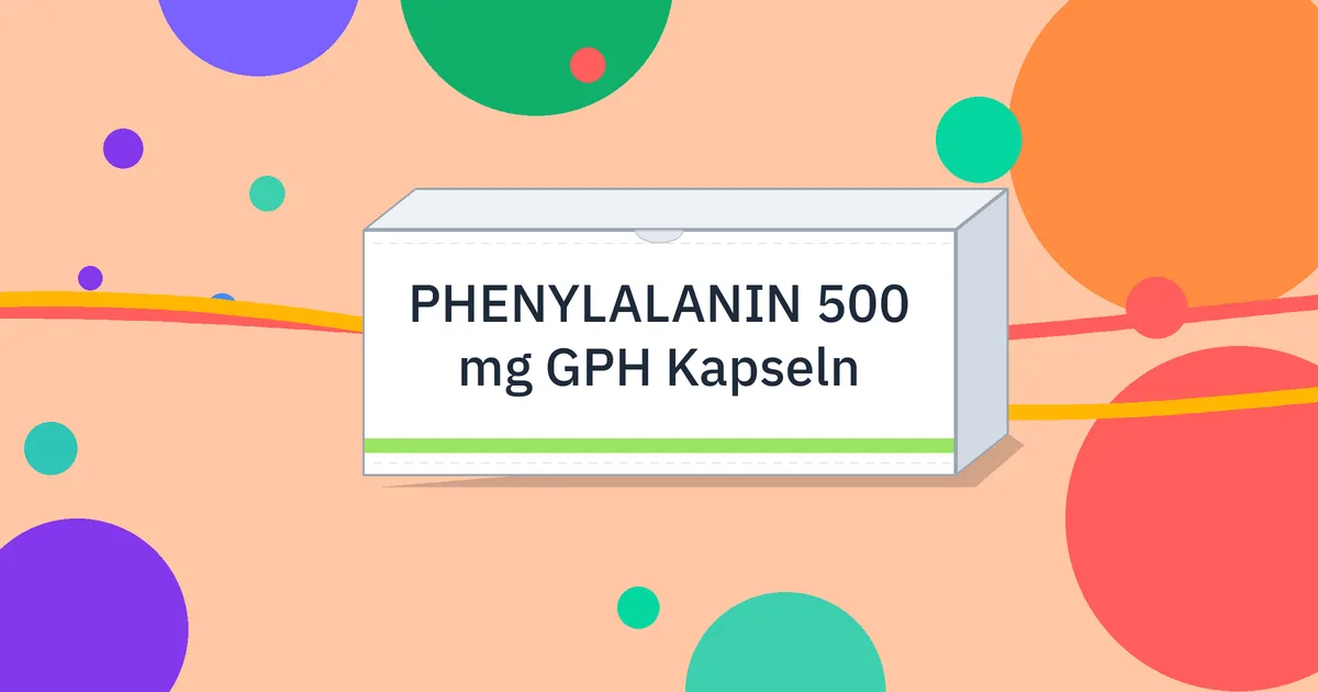 Symbolbild: Packung mit der Aufschrift PHENYLALANIN 500 mg GPH Kapseln (PZN 00128562) – Verfügbarkeit und Bezug in Apotheken in Frankfurt am Main