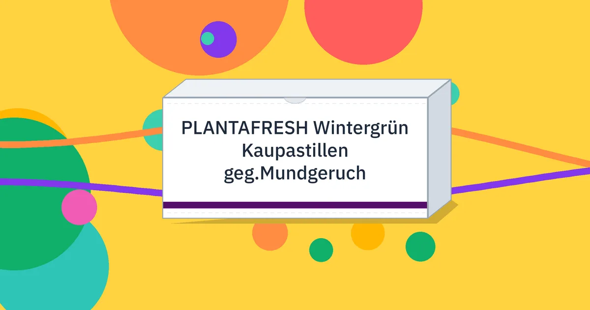 Symbolbild: Packung mit der Aufschrift PLANTAFRESH Wintergrün Kaupastillen geg.Mundgeruch (PZN 19963988) – Verfügbarkeit und Bezug in Apotheken in Frankfurt am Main
