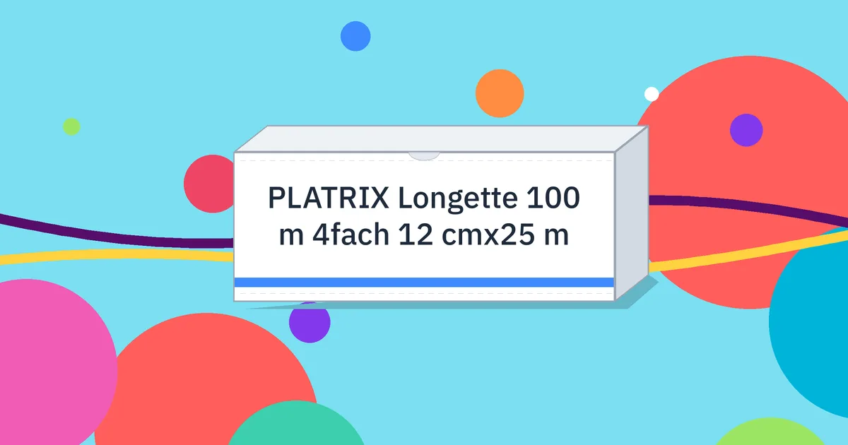 Symbolbild: Packung mit der Aufschrift PLATRIX Longette 100 m 4fach 12 cmx25 m (PZN 01939133) – Verfügbarkeit und Bezug in Apotheken in Frankfurt am Main