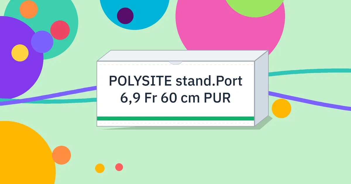 Symbolbild: Packung mit der Aufschrift POLYSITE stand.Port 6,9 Fr 60 cm PUR (PZN 12340273) – Verfügbarkeit und Bezug in Apotheken in Frankfurt am Main