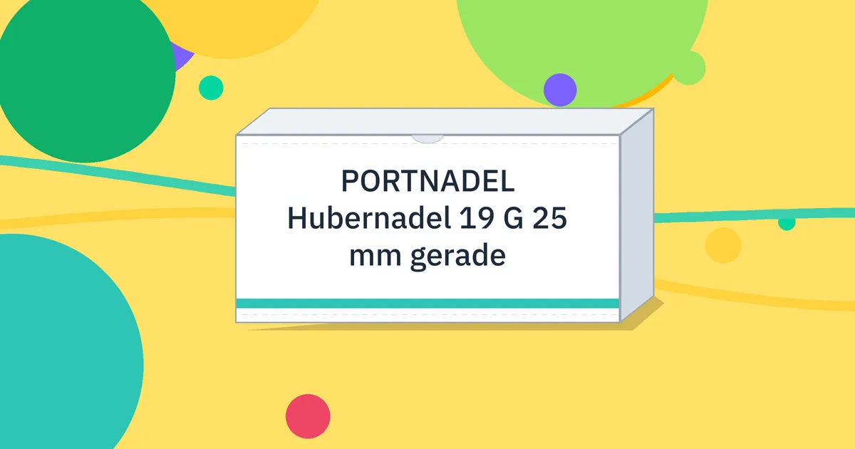 Symbolbild: Packung mit der Aufschrift PORTNADEL Hubernadel 19 G 25 mm gerade (PZN 02756541) – Verfügbarkeit und Bezug in Apotheken in Frankfurt am Main