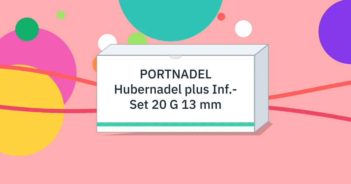 Symbolbild: Packung mit der Aufschrift PORTNADEL Hubernadel plus Inf.-Set 20 G 13 mm (PZN 02706773) – Verfügbarkeit und Bezug in Apotheken in Frankfurt am Main