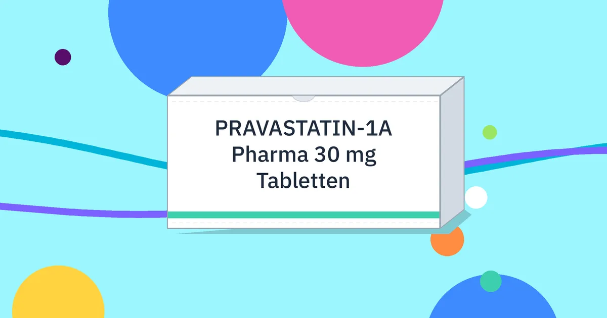 Symbolbild: Packung mit der Aufschrift PRAVASTATIN-1A Pharma 30 mg Tabletten (PZN 05108535) – Verfügbarkeit und Bezug in Apotheken in Frankfurt am Main