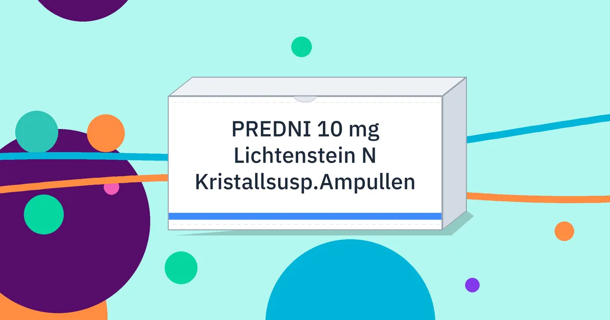 Symbolbild: Packung mit der Aufschrift PREDNI 10 mg Lichtenstein N Kristallsusp.Ampullen (PZN 02261549) – Verfügbarkeit und Bezug in Apotheken in Frankfurt am Main
