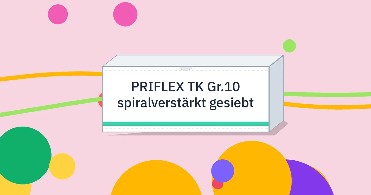 Symbolbild: Packung mit der Aufschrift PRIFLEX TK Gr.10 spiralverstärkt gesiebt (PZN 10287528) – Verfügbarkeit und Bezug in Apotheken in Frankfurt am Main