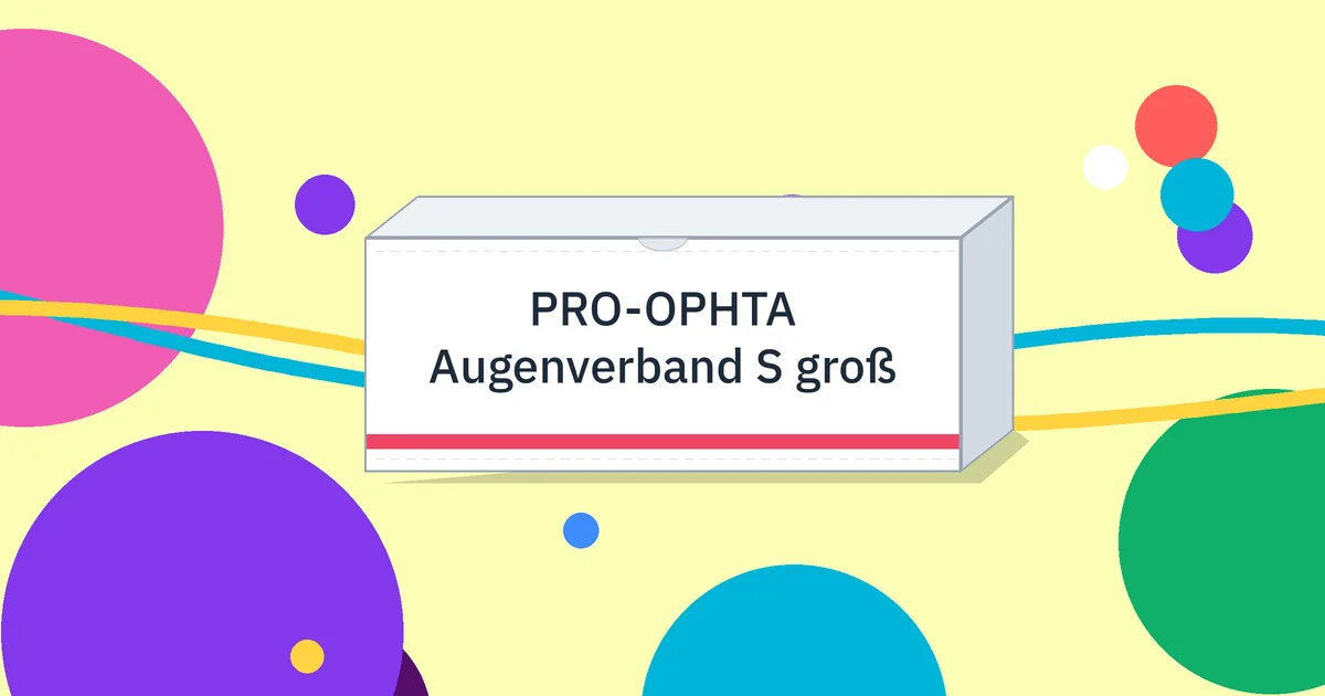 Symbolbild: Packung mit der Aufschrift PRO-OPHTA Augenverband S groß (PZN 18833491) – Verfügbarkeit und Bezug in Apotheken in Frankfurt am Main