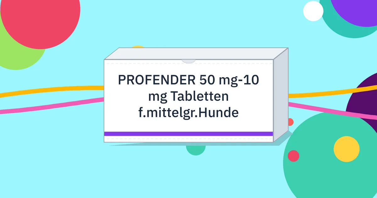 Symbolbild: Packung mit der Aufschrift PROFENDER 50 mg-10 mg Tabletten f.mittelgr.Hunde (PZN 00032454) – Verfügbarkeit und Bezug in Apotheken in Frankfurt am Main