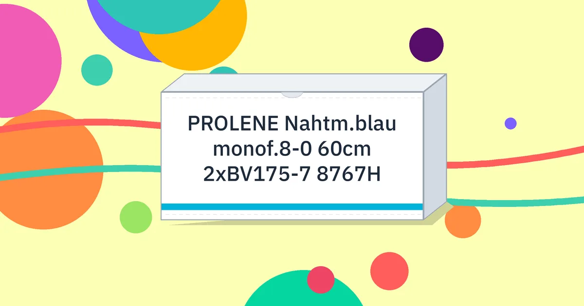 Symbolbild: Packung mit der Aufschrift PROLENE Nahtm.blau monof.8-0 60cm 2xBV175-7 8767H (PZN 16254470) – Verfügbarkeit und Bezug in Apotheken in Frankfurt am Main