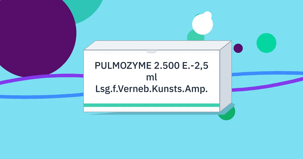 Symbolbild: Packung mit der Aufschrift PULMOZYME 2.500 E.-2,5 ml Lsg.f.Verneb.Kunsts.Amp. (PZN 08411139) – Verfügbarkeit und Bezug in Apotheken in Frankfurt am Main
