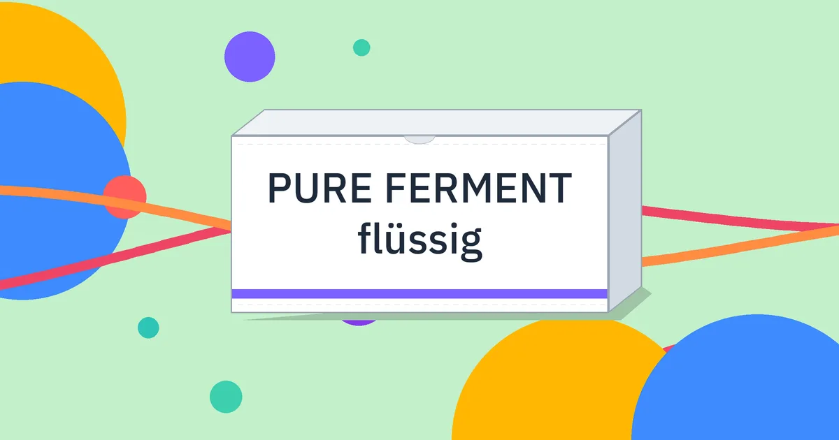 Symbolbild: Packung mit der Aufschrift PURE FERMENT flüssig (PZN 20927331) – Verfügbarkeit und Bezug in Apotheken in Frankfurt am Main