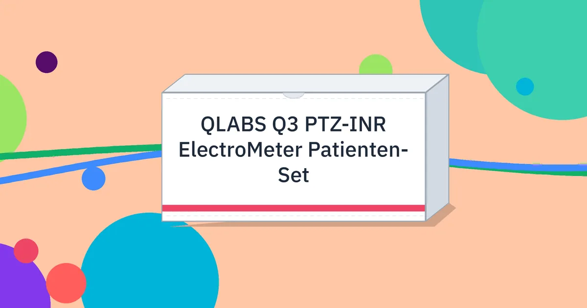 Symbolbild: Packung mit der Aufschrift QLABS Q3 PTZ-INR ElectroMeter Patienten-Set (PZN 16033042) – Verfügbarkeit und Bezug in Apotheken in Frankfurt am Main