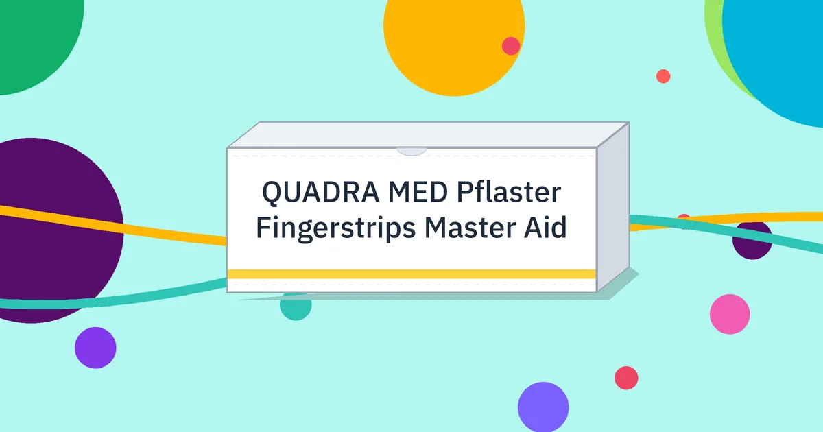 Symbolbild: Packung mit der Aufschrift QUADRA MED Pflaster Fingerstrips Master Aid (PZN 20047601) – Verfügbarkeit und Bezug in Apotheken in Frankfurt am Main