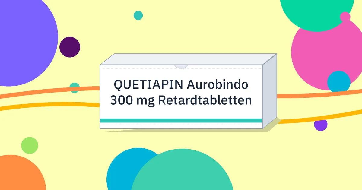 Symbolbild: Packung mit der Aufschrift QUETIAPIN Aurobindo 300 mg Retardtabletten (PZN 18428879) – Verfügbarkeit und Bezug in Apotheken in Frankfurt am Main